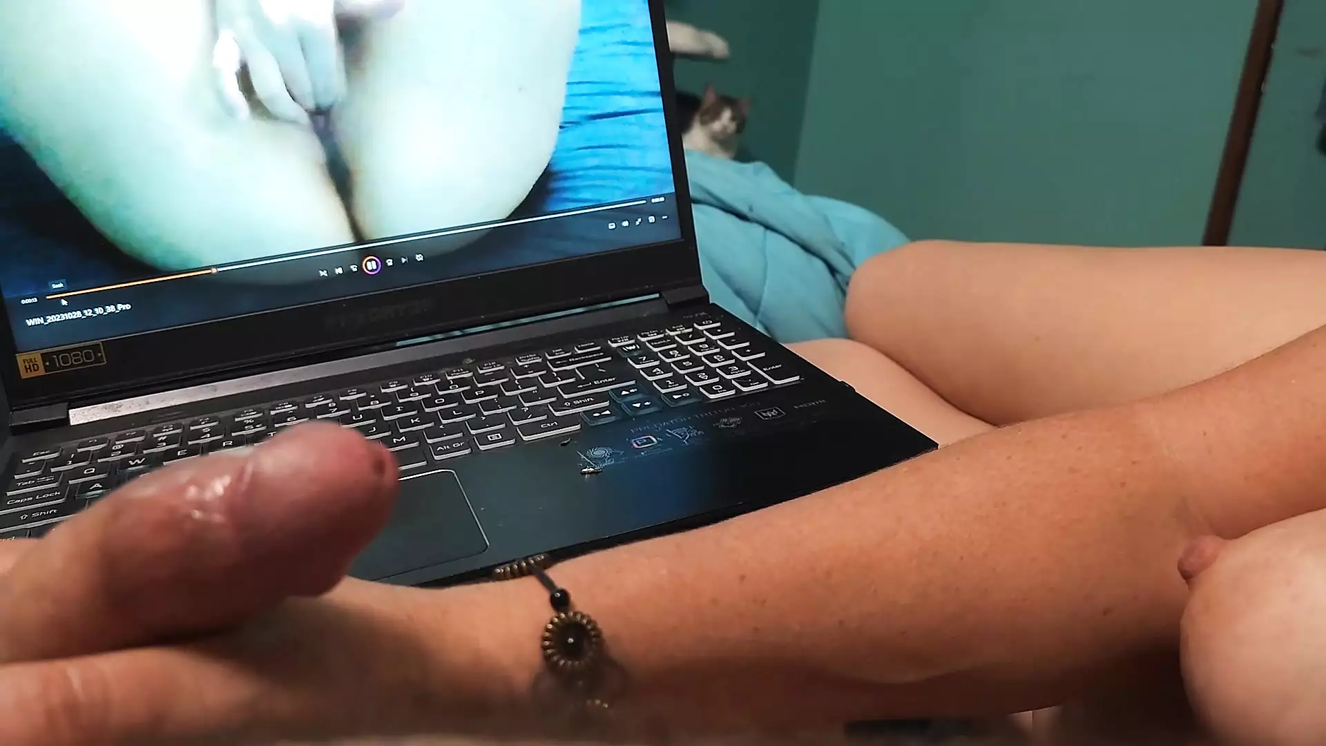 Bella Giving Housemate Handjob While Watching Porn Kinky Porn Feat