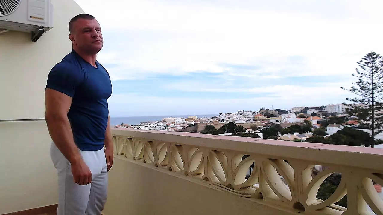 Naked Muscle Guy Masturbates His Big Cock On Balcony Gay Outdoor Man