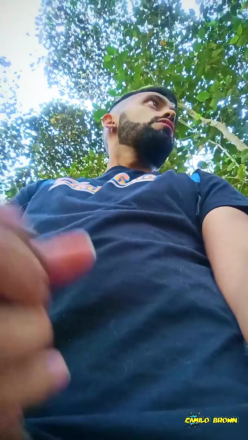 Big Uncut Cock Latino Jerking Outdoors in the Woods and Eating His Tasty Cum Careful Not to Get ...