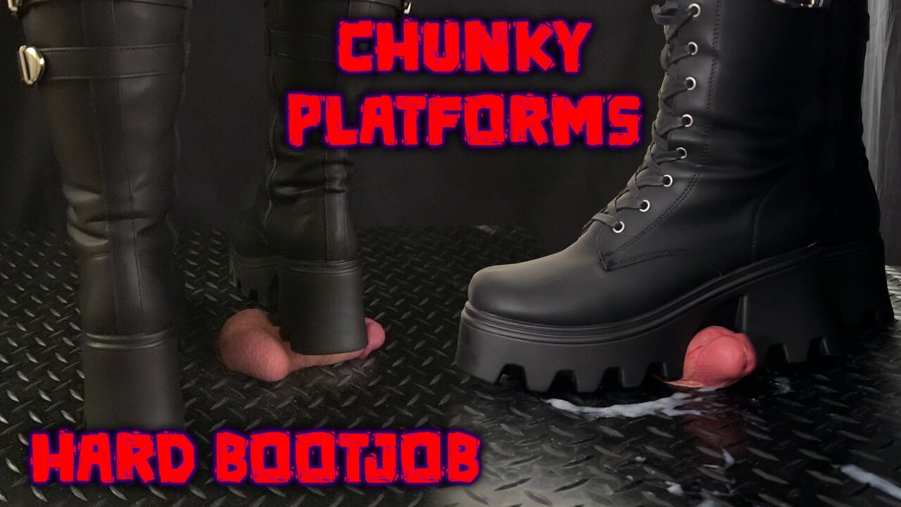 A Hard Bootjob In Chunky Platform Black Boots Bootjob Shoejob Ballbusting Cbt Trample
