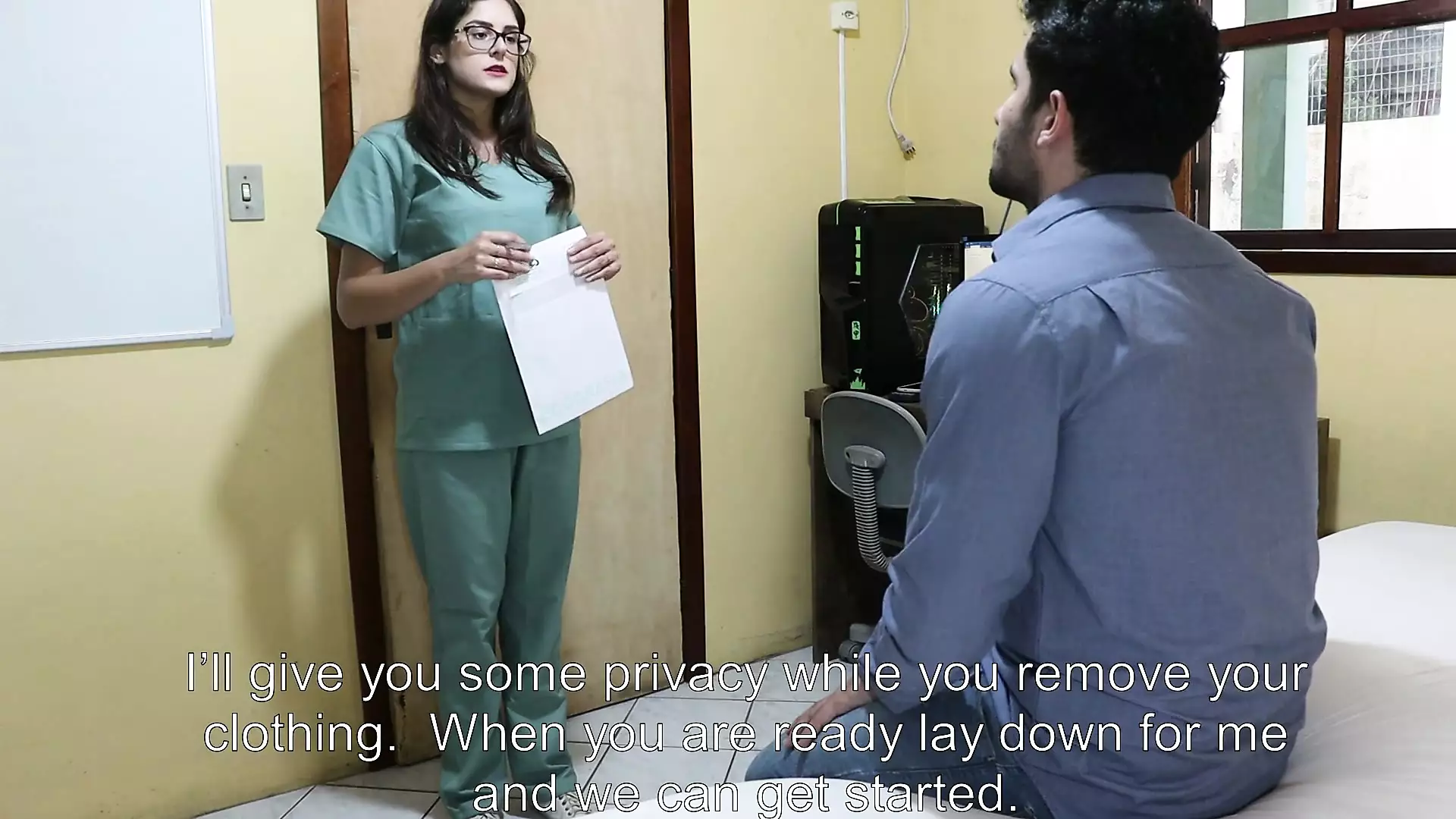 Nurse Julia Helps The Patient To Collect Sperm Sample Using All Her 2262